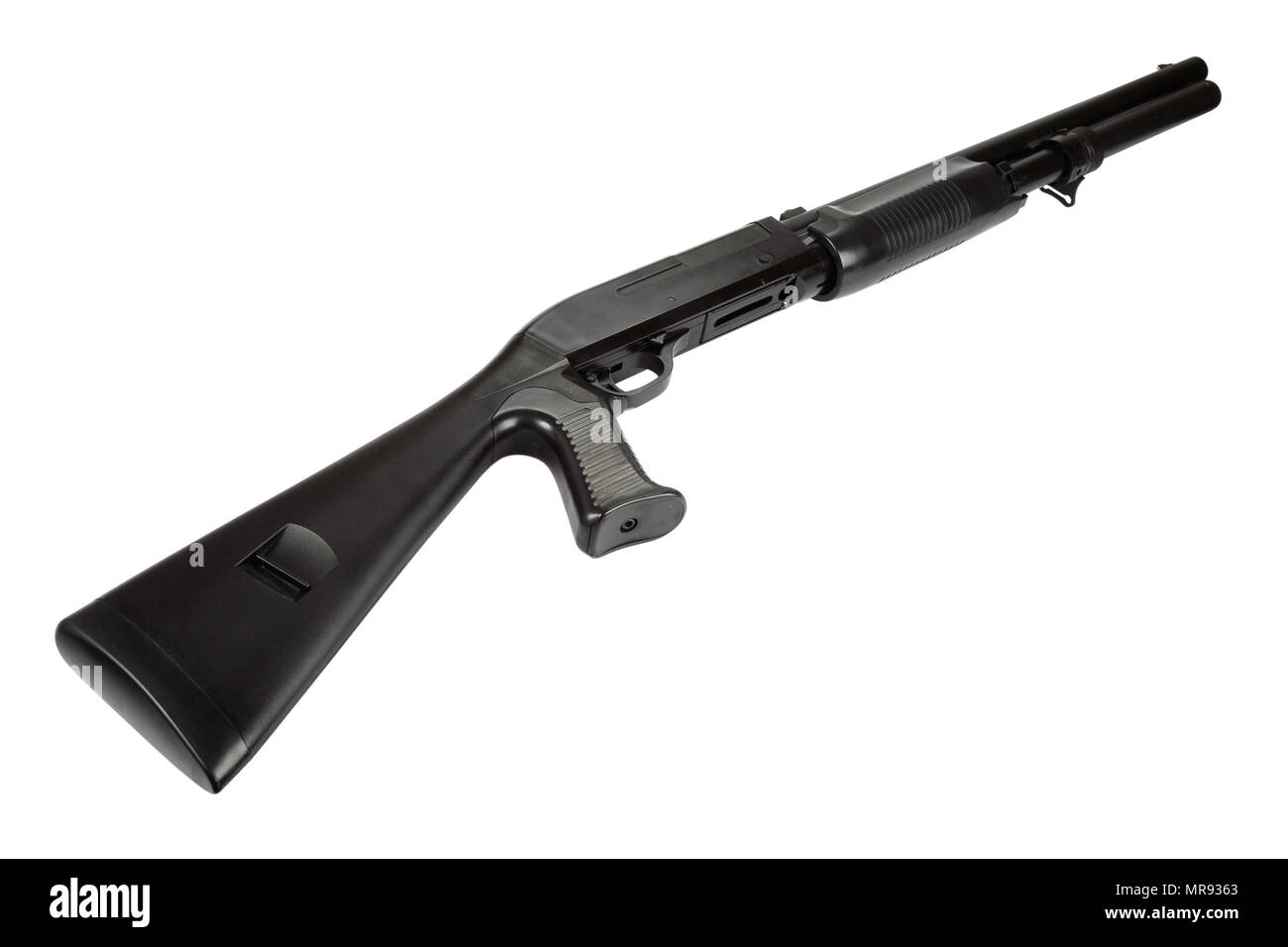 semi-automatic pump action shotgun isolated on white Stock Photo - Alamy