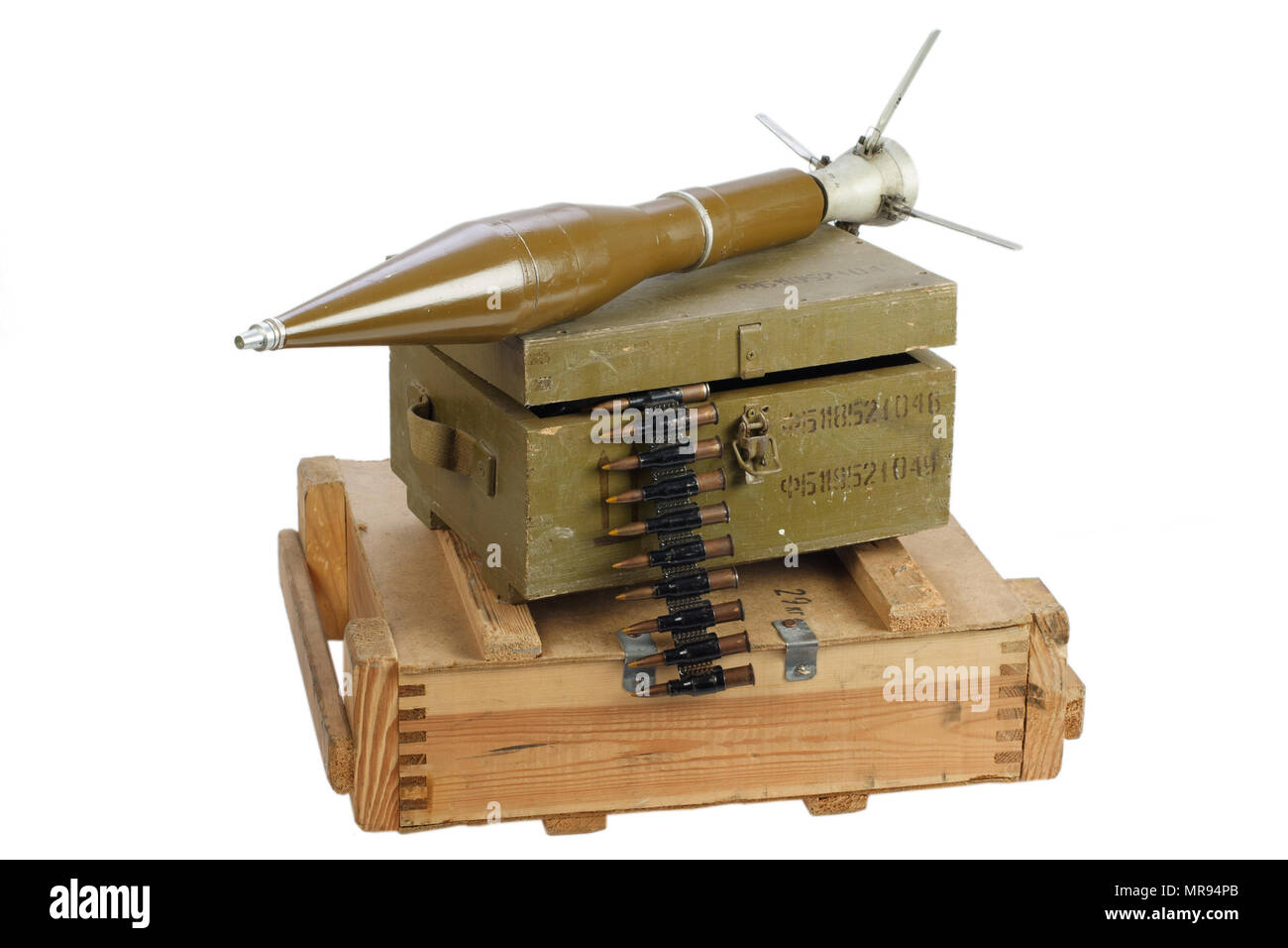 army box of ammunition with rocket-propelled grenade isolated Stock ...