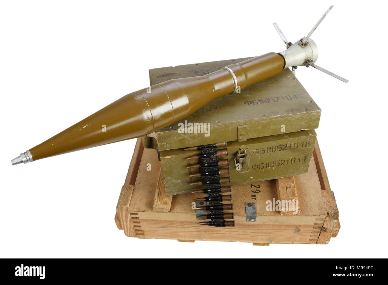 army box of ammunition with rocket-propelled grenade isolated Stock ...
