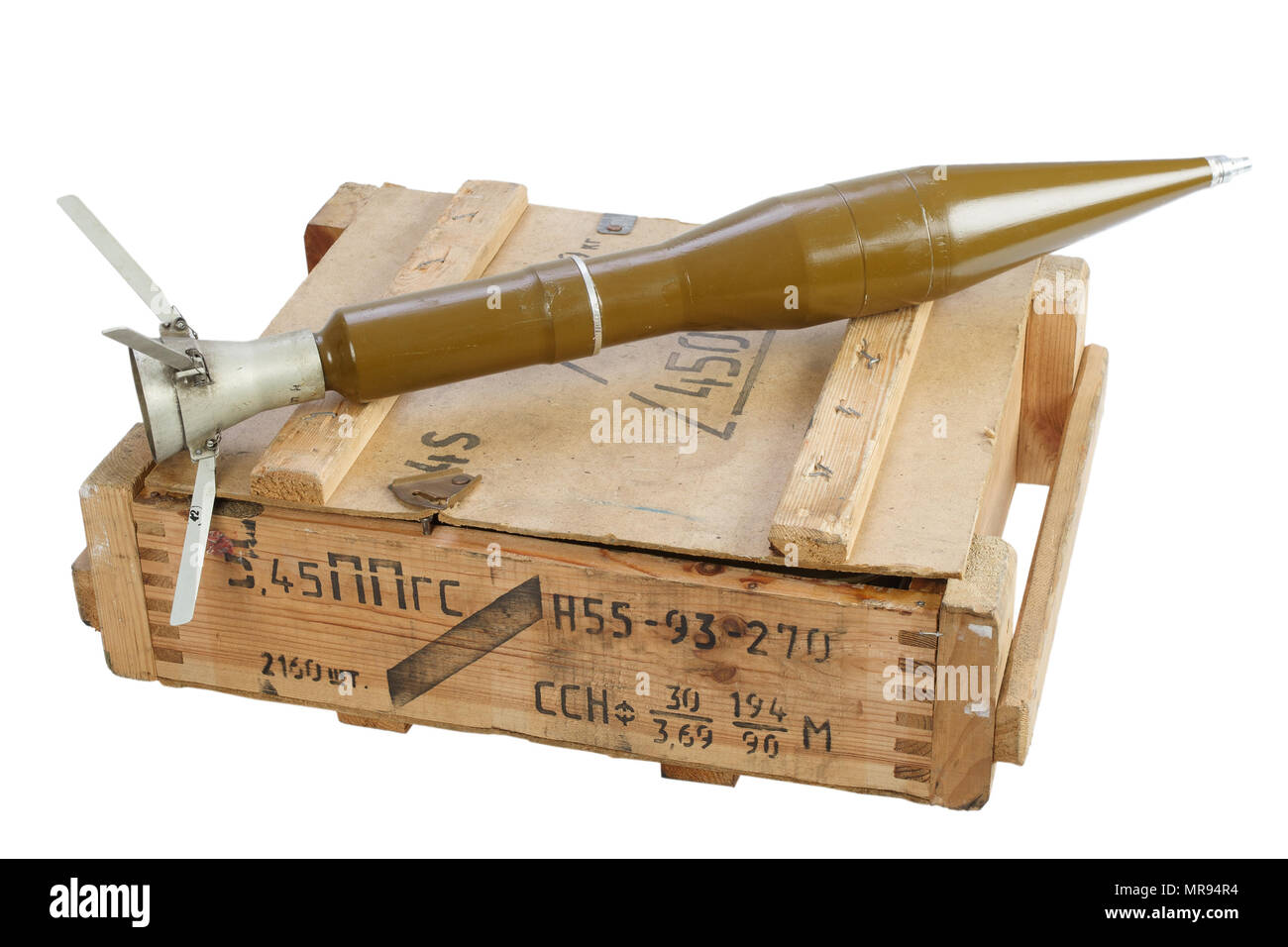 army box of ammunition with rocket-propelled grenade isolated Stock ...