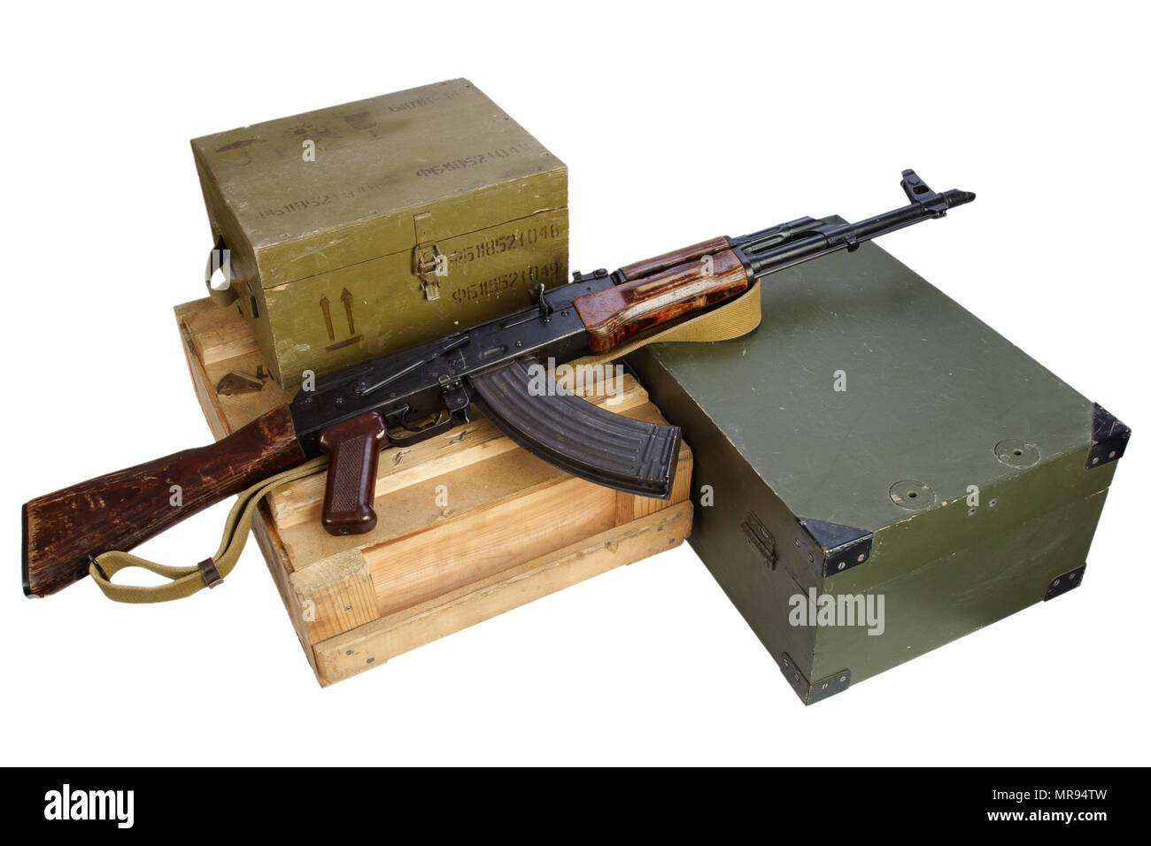 army box of ammunition with AK rifle and ammunition isolated Stock ...