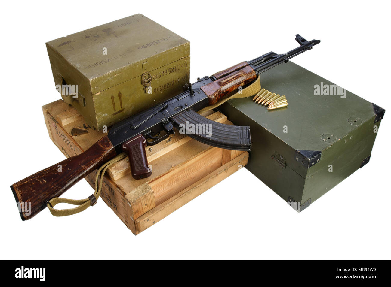 army box of ammunition with AK rifle and ammunition isolated Stock ...
