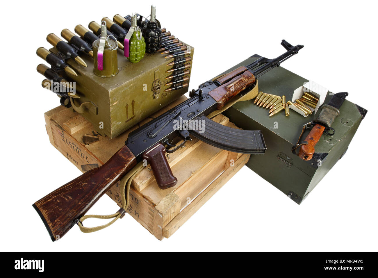 army box of ammunition with AK rifle and ammunition isolated Stock ...
