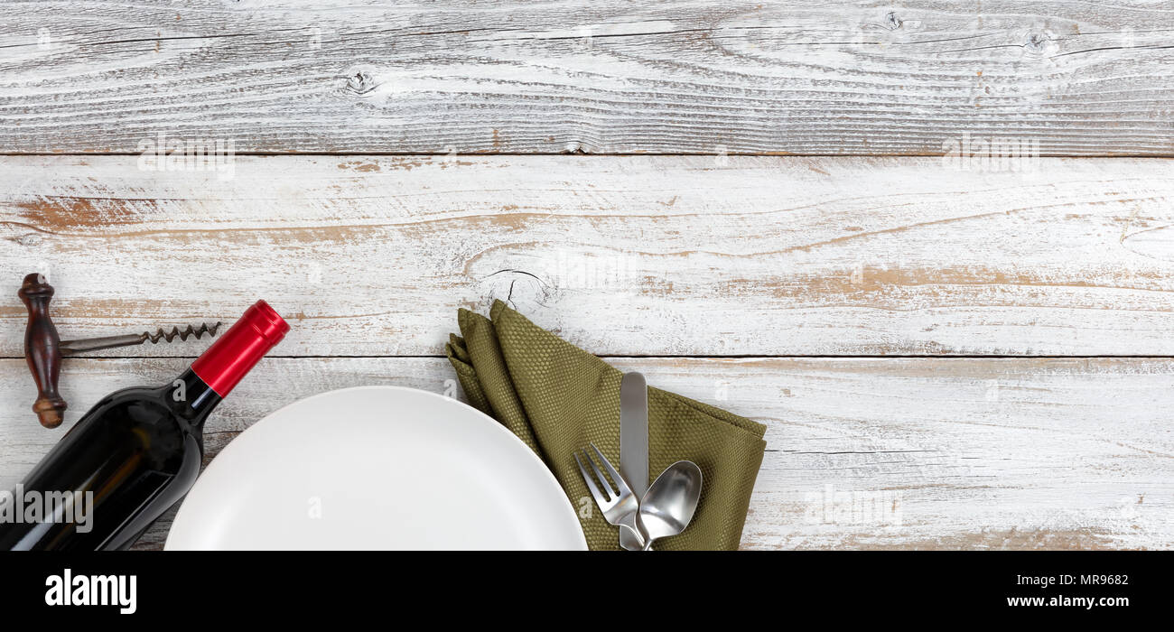 Top view dinner plate setting with red wine Stock Photo - Alamy