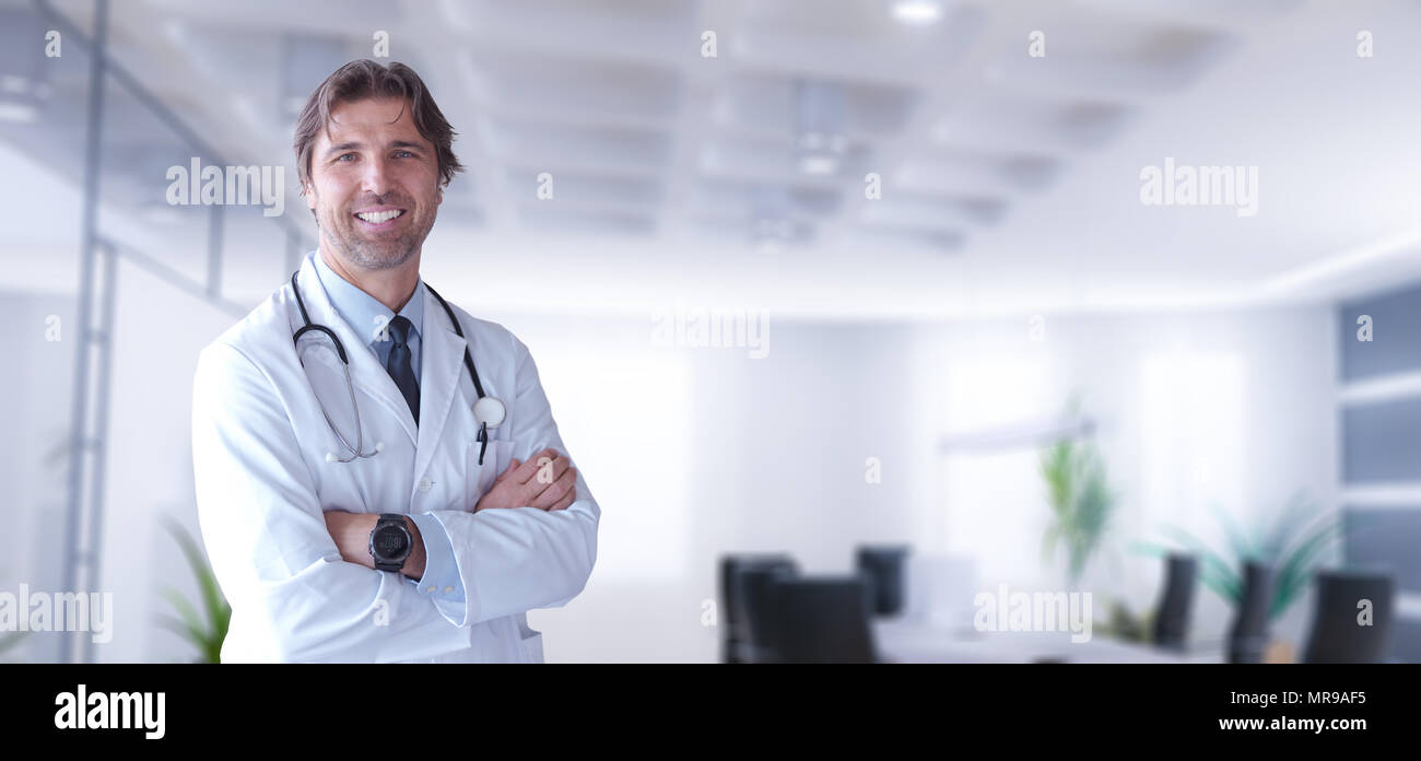 Portrait of smilling senior doctor of medicine in his ordination Stock ...