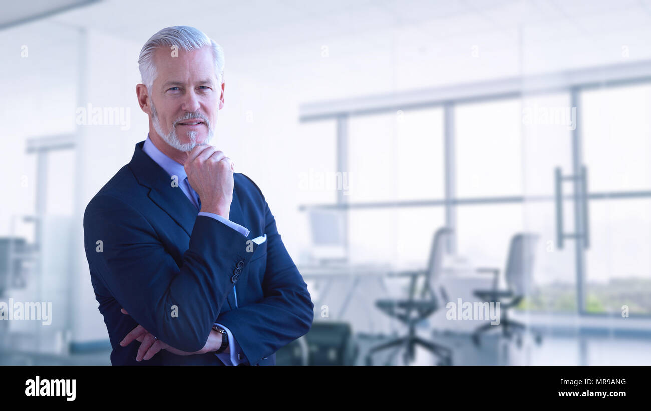Portrait of senior businessman in front of his modern office Stock ...