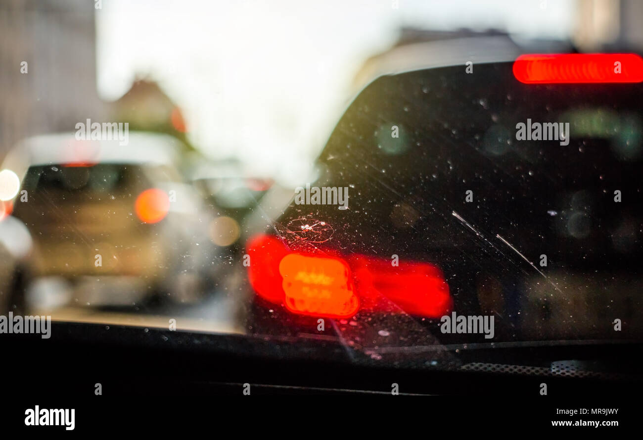 Stone chip on windscreen Stock Photo - Alamy