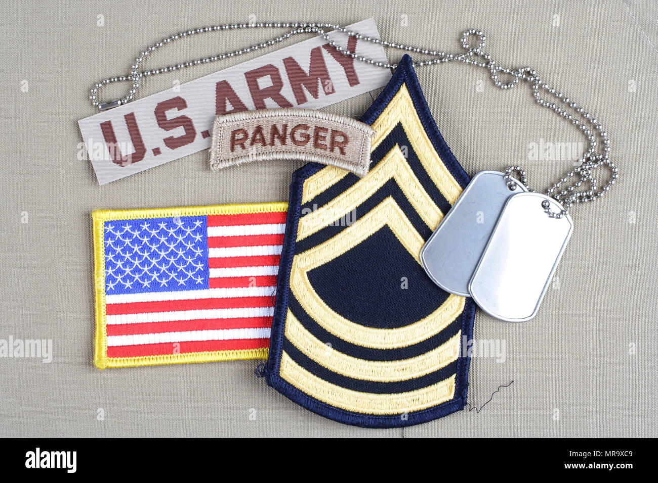 KIEV, UKRAINE - August 21, 2015. US ARMY Master Sergeant rank patch ...