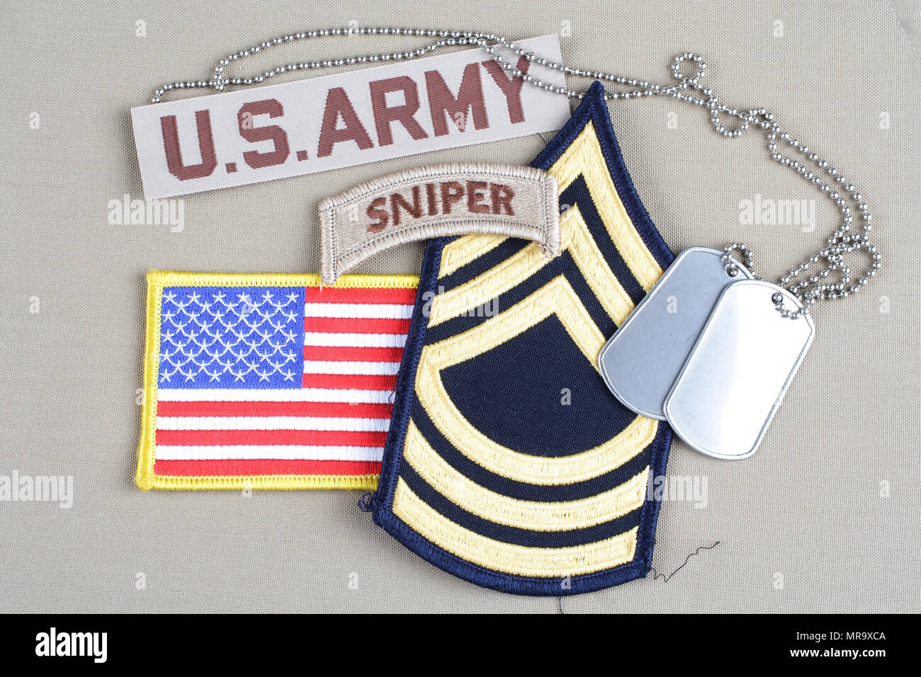 KIEV, UKRAINE - August 21, 2015. US ARMY Master Sergeant rank patch ...