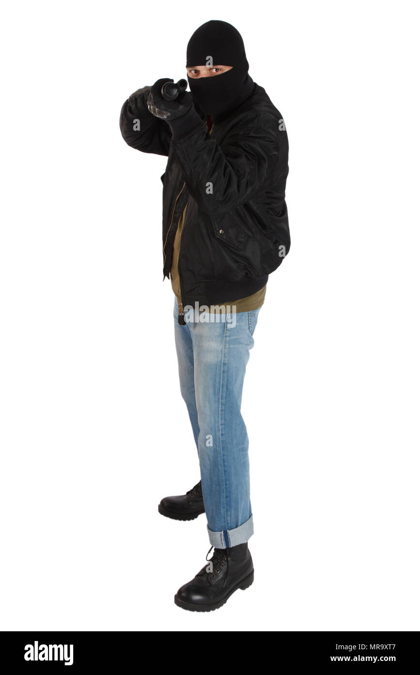 robber in black mask with shotgun isolated Stock Photo - Alamy