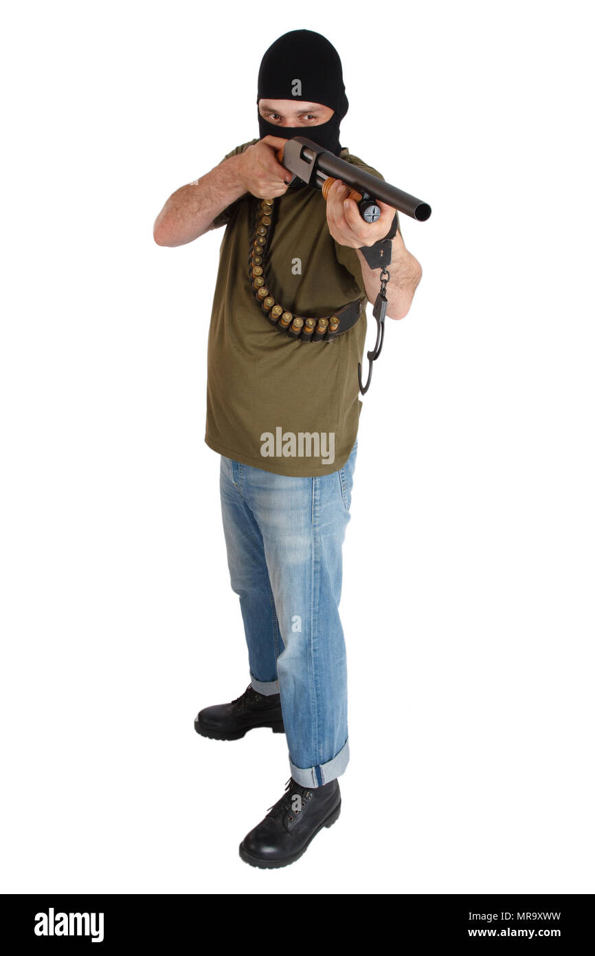 Mobster in black mask with shotgun Stock Photo - Alamy