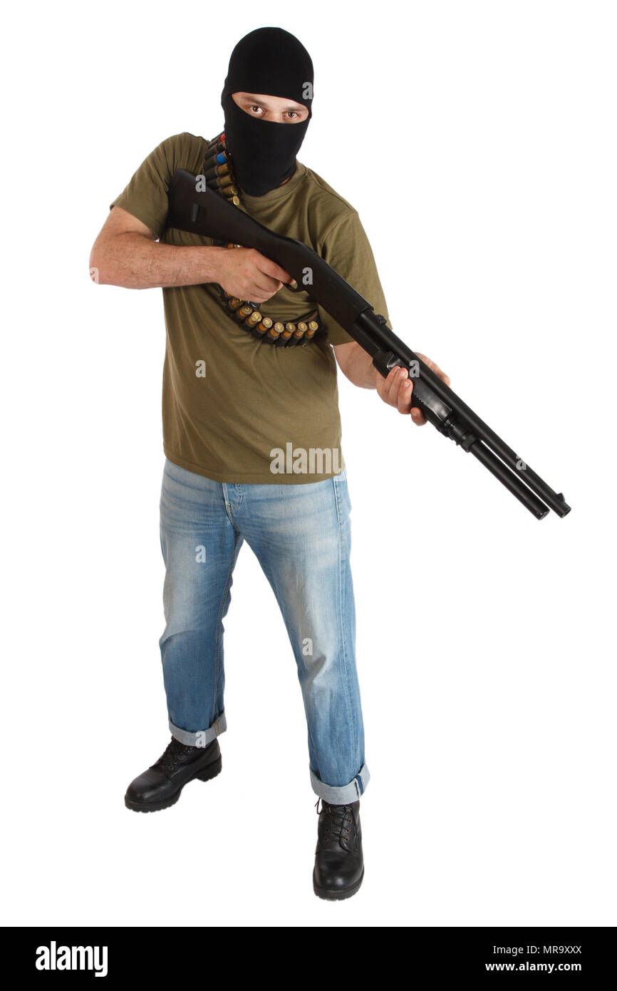 Man in mask shooting Cut Out Stock Images & Pictures - Alamy