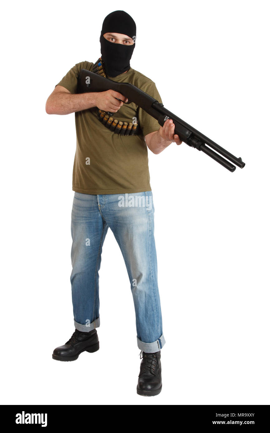 robber in black mask with shotgun isolated Stock Photo - Alamy