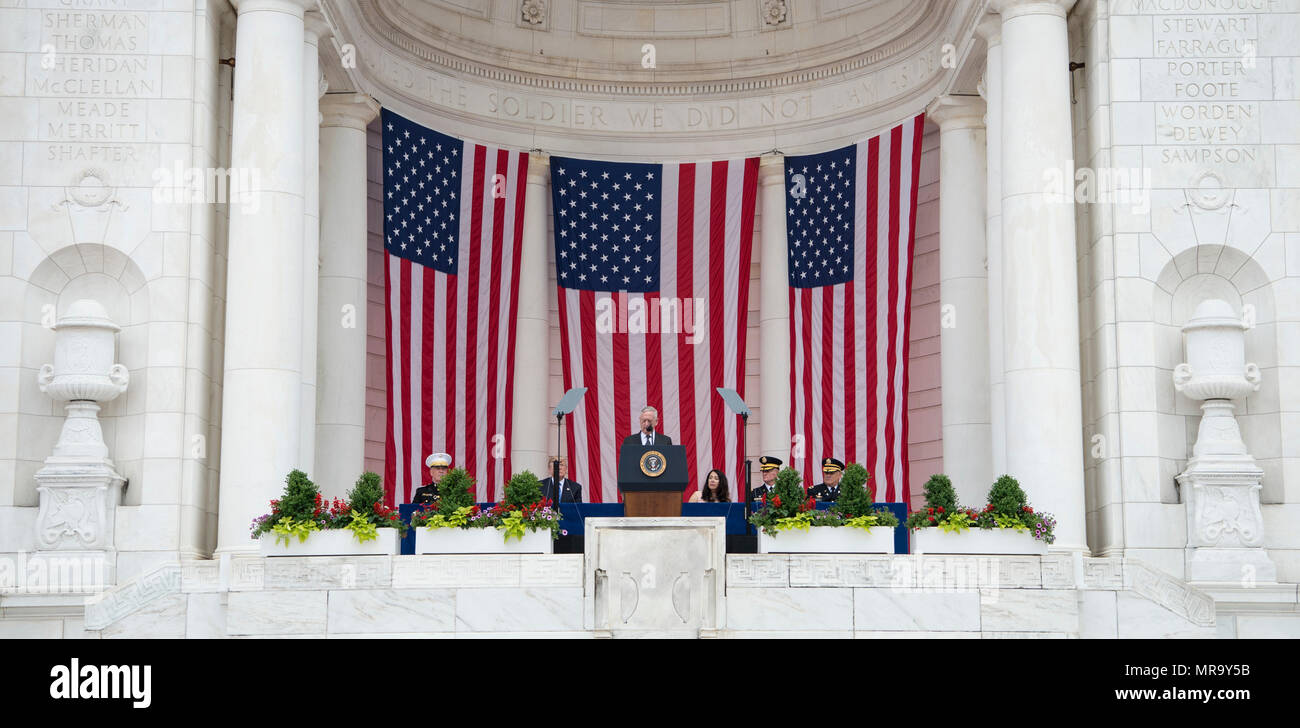 Secretary of Defense Jim Mattis speaks during a Memorial Day ceremony ...