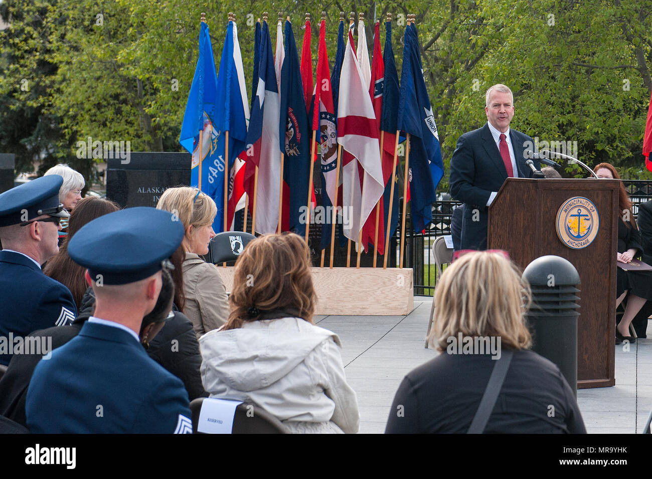 U.S. Senator Dan Sullivan speaks during the Municipality of Anchorage ...