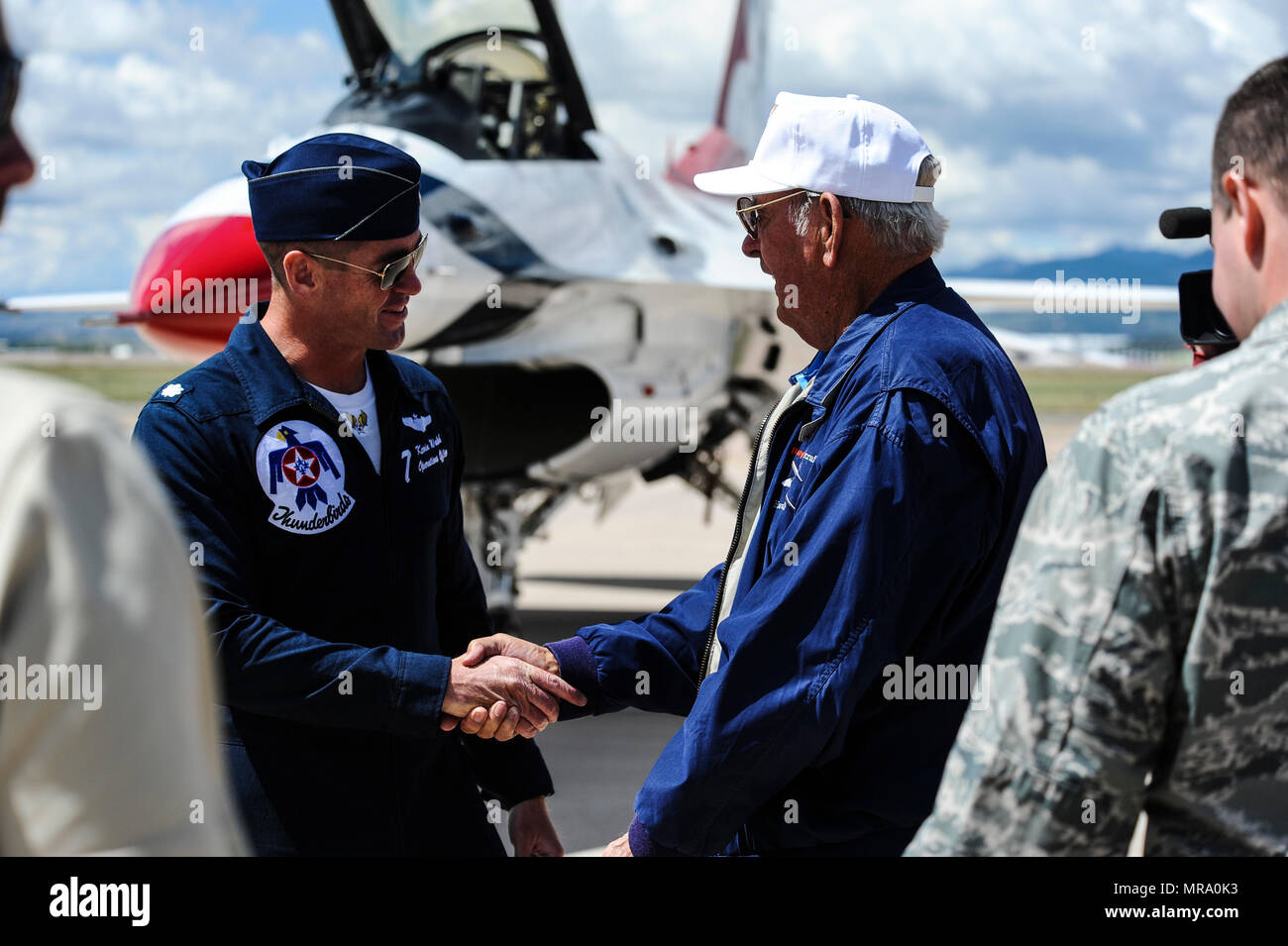 Lt. Col. Kevin Walsh, Air Force Thunderbirds operations officer, meets ...