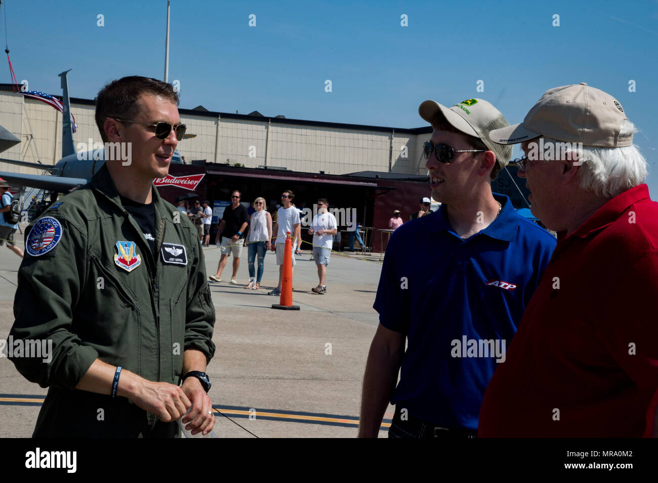 Capt. Joseph Morrin, A-10 East Heritage Team pilot, interacts with ...
