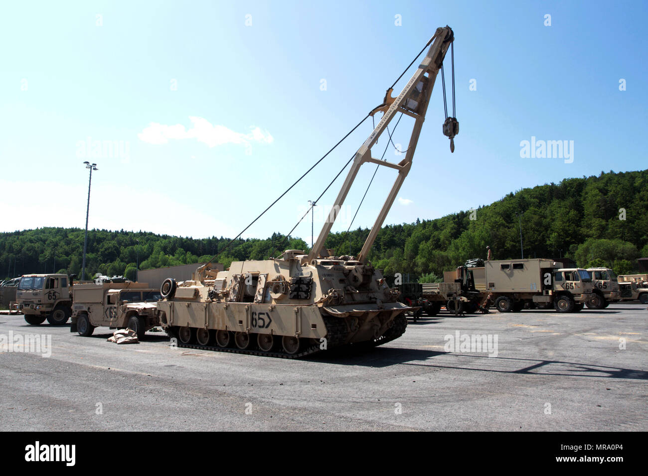 A Hercules Armored Recovery Vehicle is staged in preparation for ...