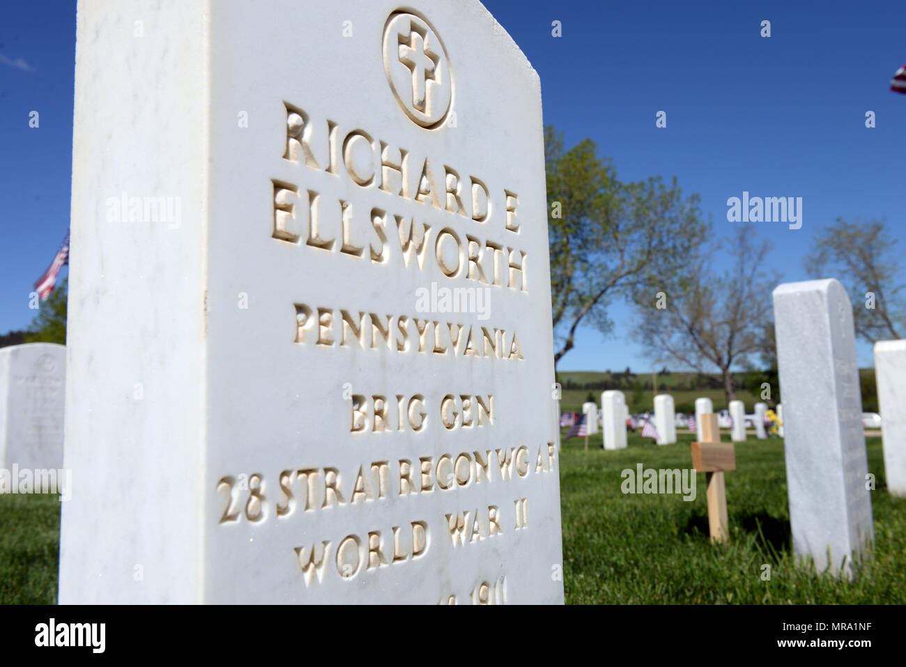 Brig. Gen. Richard Ellsworth’s gravestone stands decorated at the Black ...
