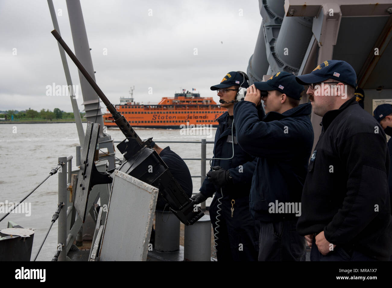 170530-N-QI061-095 NEW YORK (May 30, 2017) Sailors stand watch on the ...
