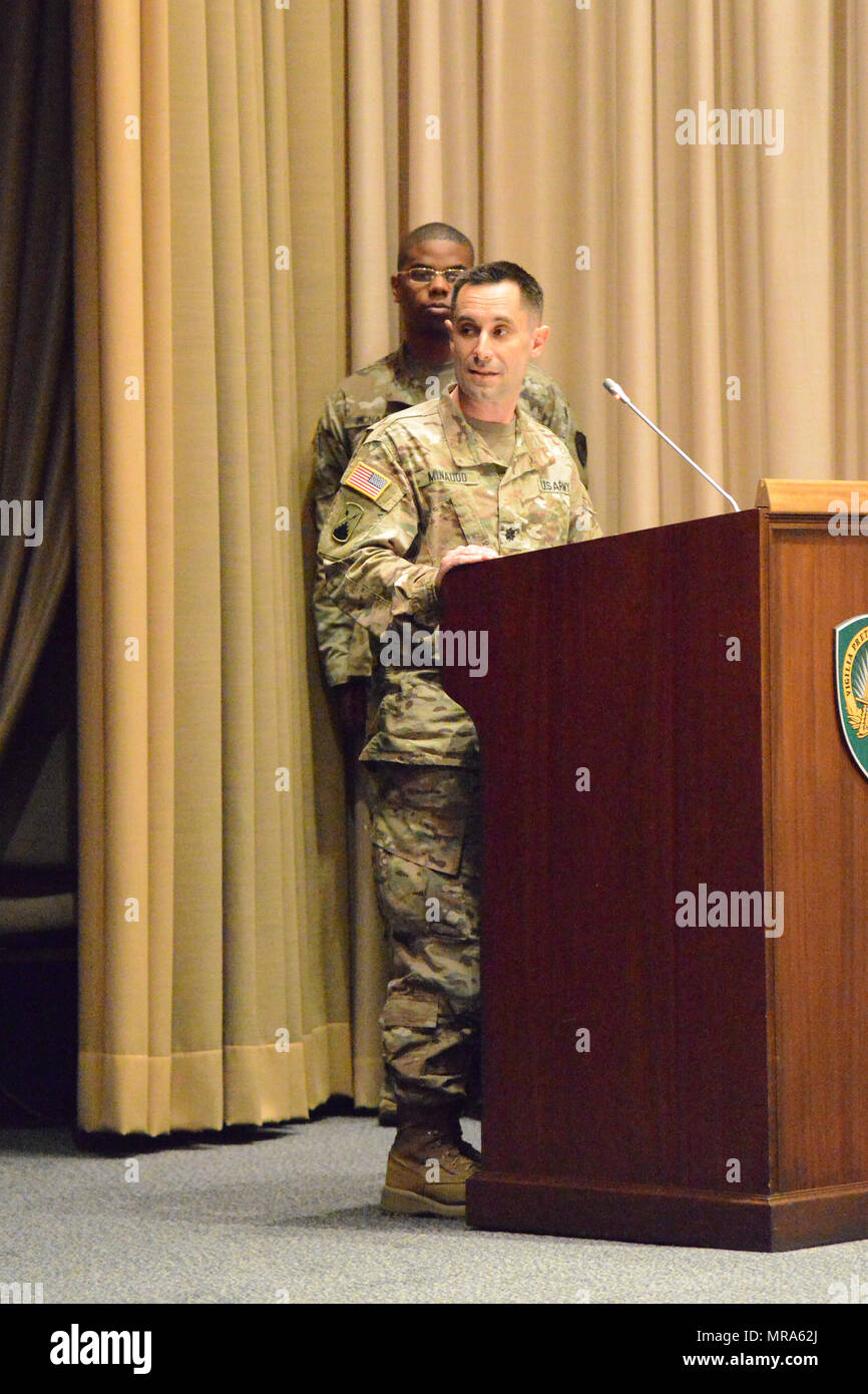 U.S. Army Lt. Col Michael F. Minaudo (outgoing Commander), relates his ...