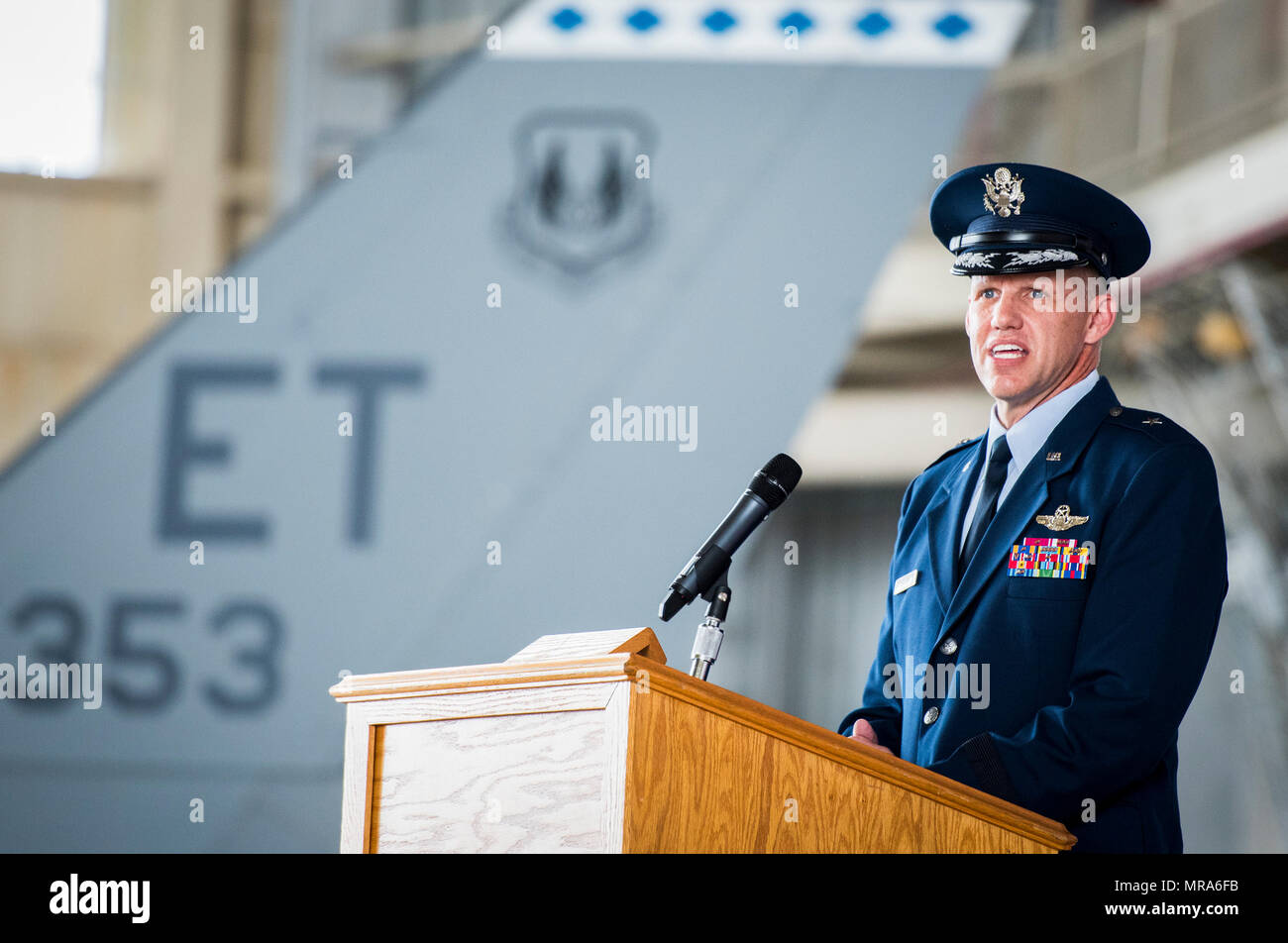 Brig. Gen. Evan Dertien speaks to the crowd after taking command of the ...