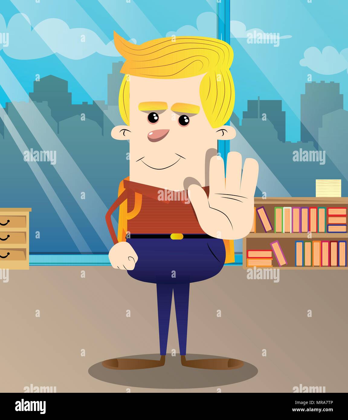 Schoolboy showing deny or refuse hand gesture. Vector cartoon character ...