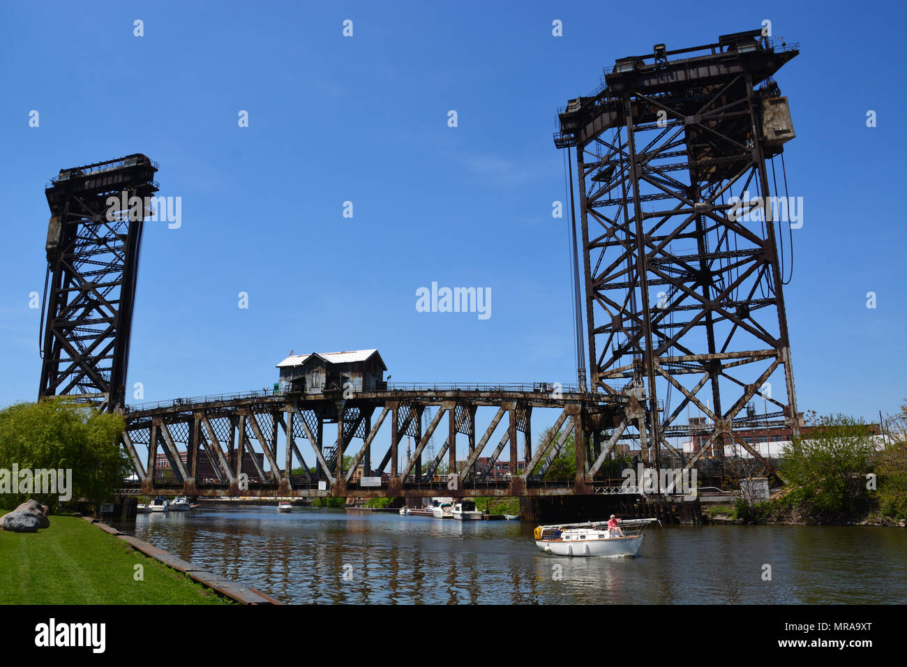 The Canal Street lift bridge, constructed in 1914, allows BNSF freight ...