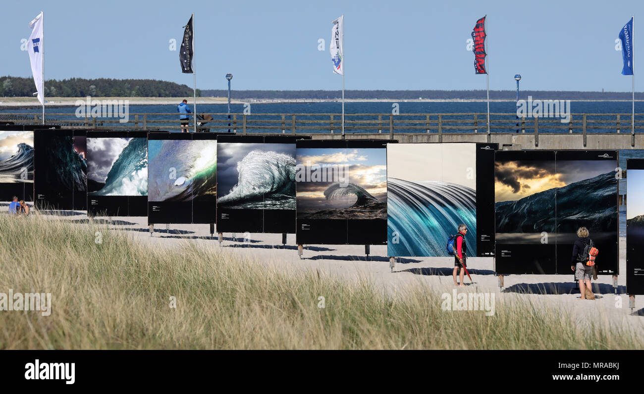 Zingst, Germany, 25 May 2018: Large photographs of waves taken by Ray ...