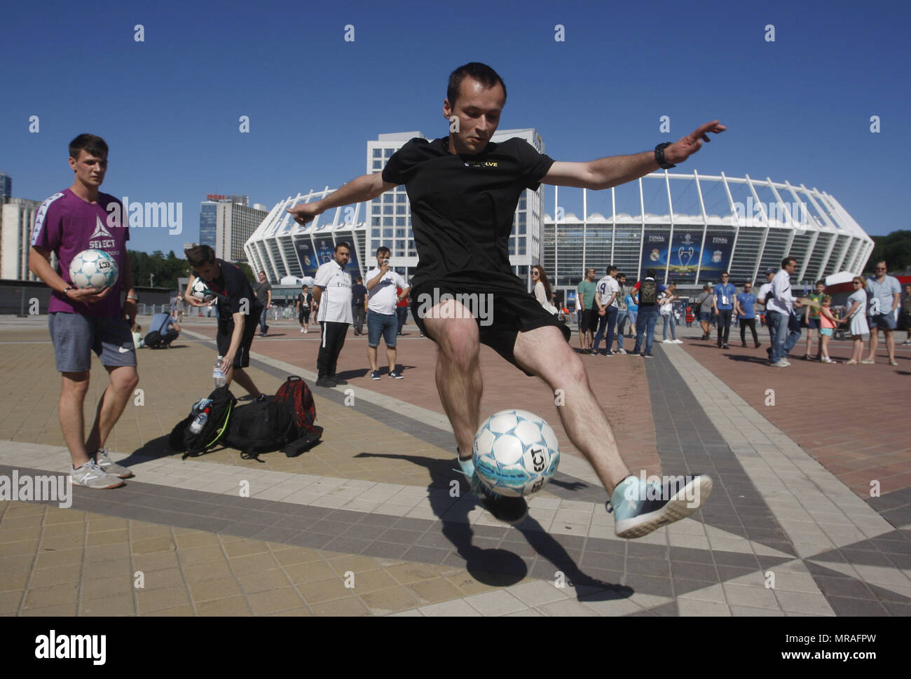 Kiev, Ukraine. 26th May, 2018. Football fans play football in front of ...