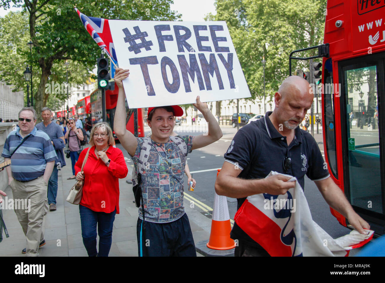 London, UK, 26 May 2018. Protester calling to free Tommy Robinson ...