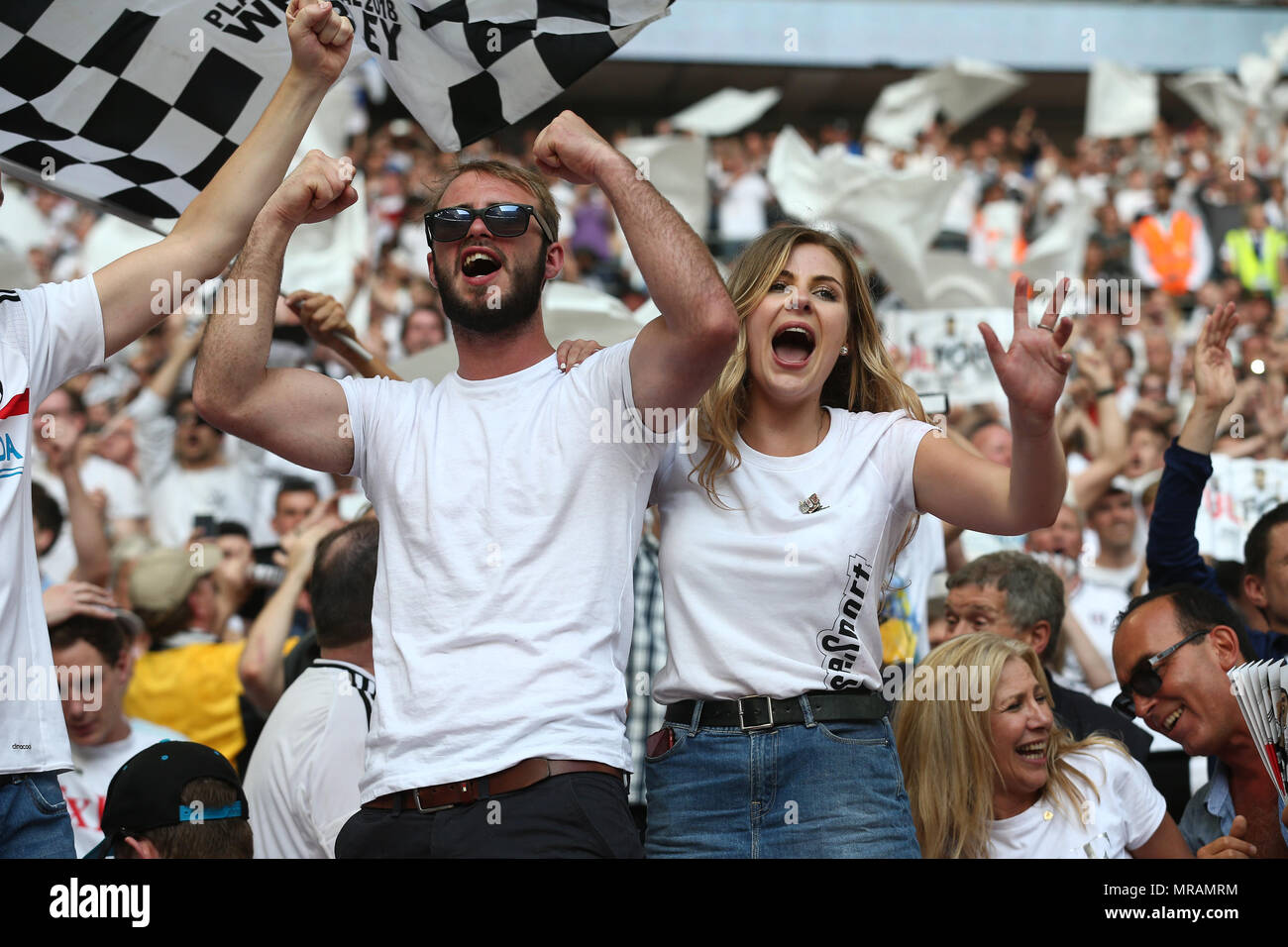 Fulham fans celebrate at the final whistle during the Sky Bet ...