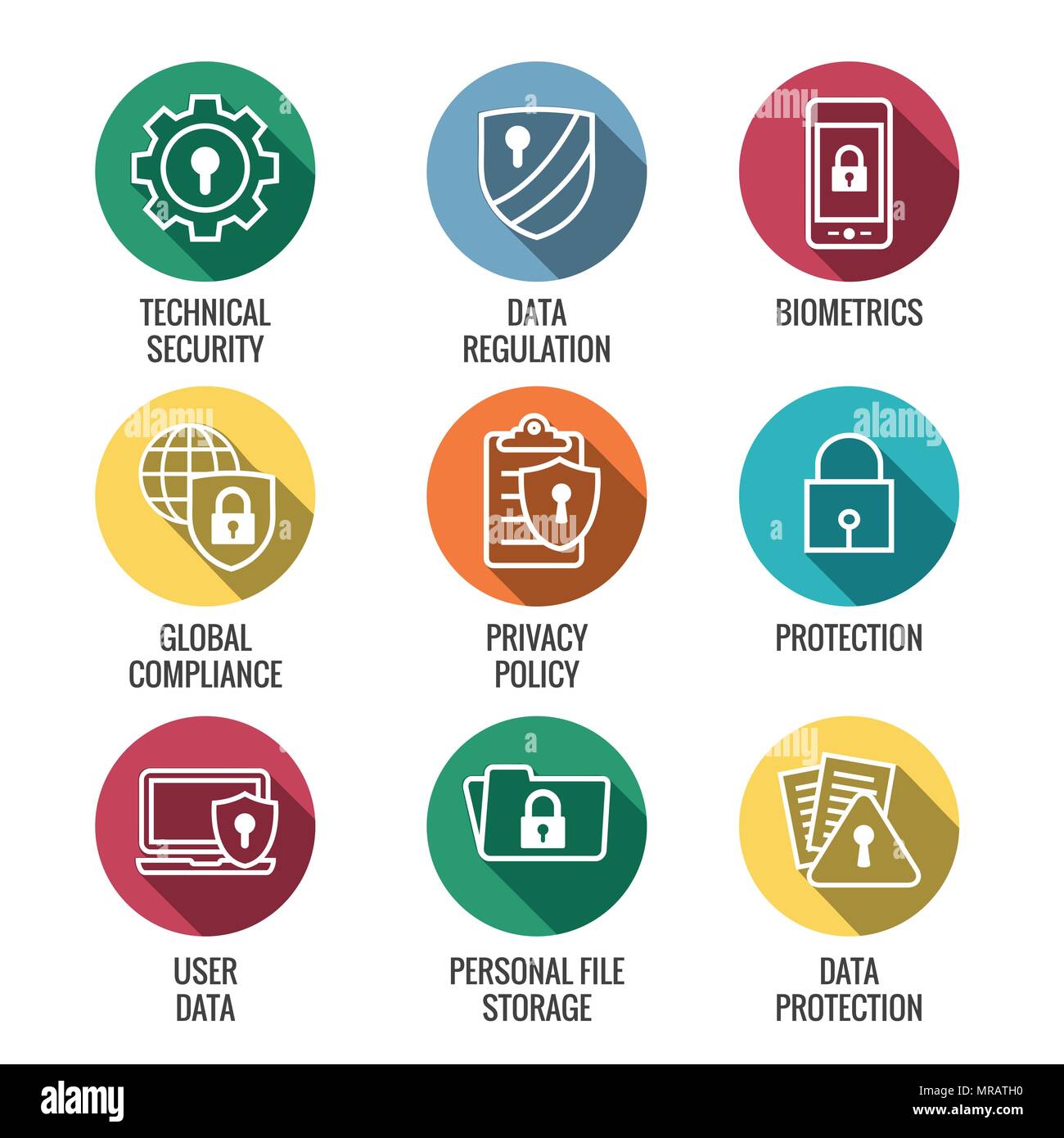 GDPR & Privacy Policy Icon Set with locks, padlocks and shields Stock ...