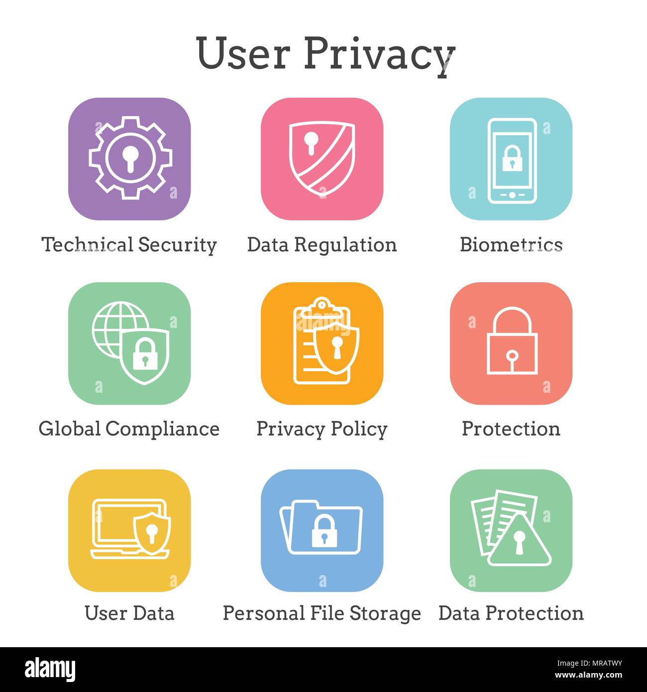 GDPR & Privacy Policy Icon Set with locks, padlocks and shields Stock ...