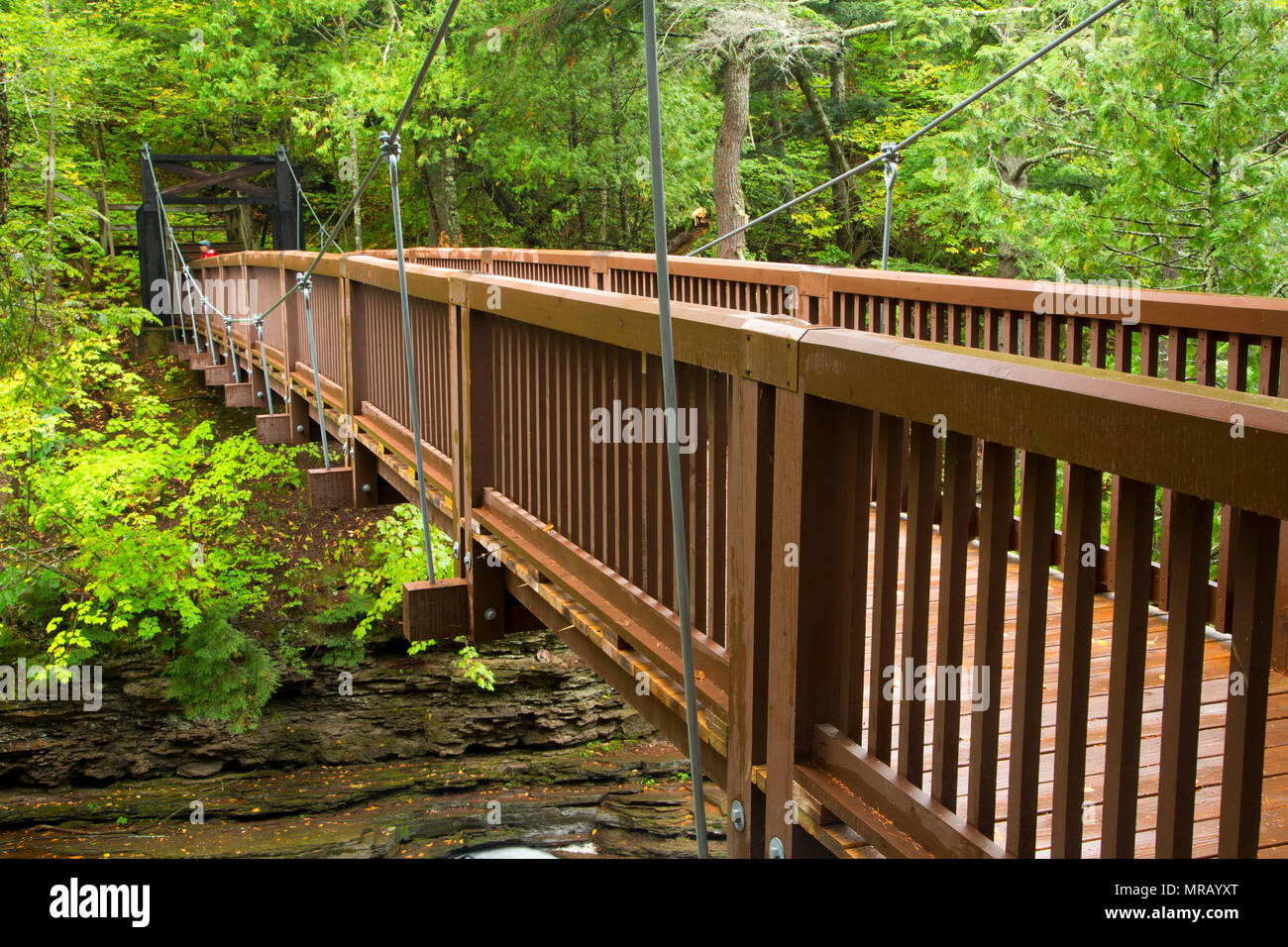 Hiker bridge over Presque Isle River, North Country National Scenic ...