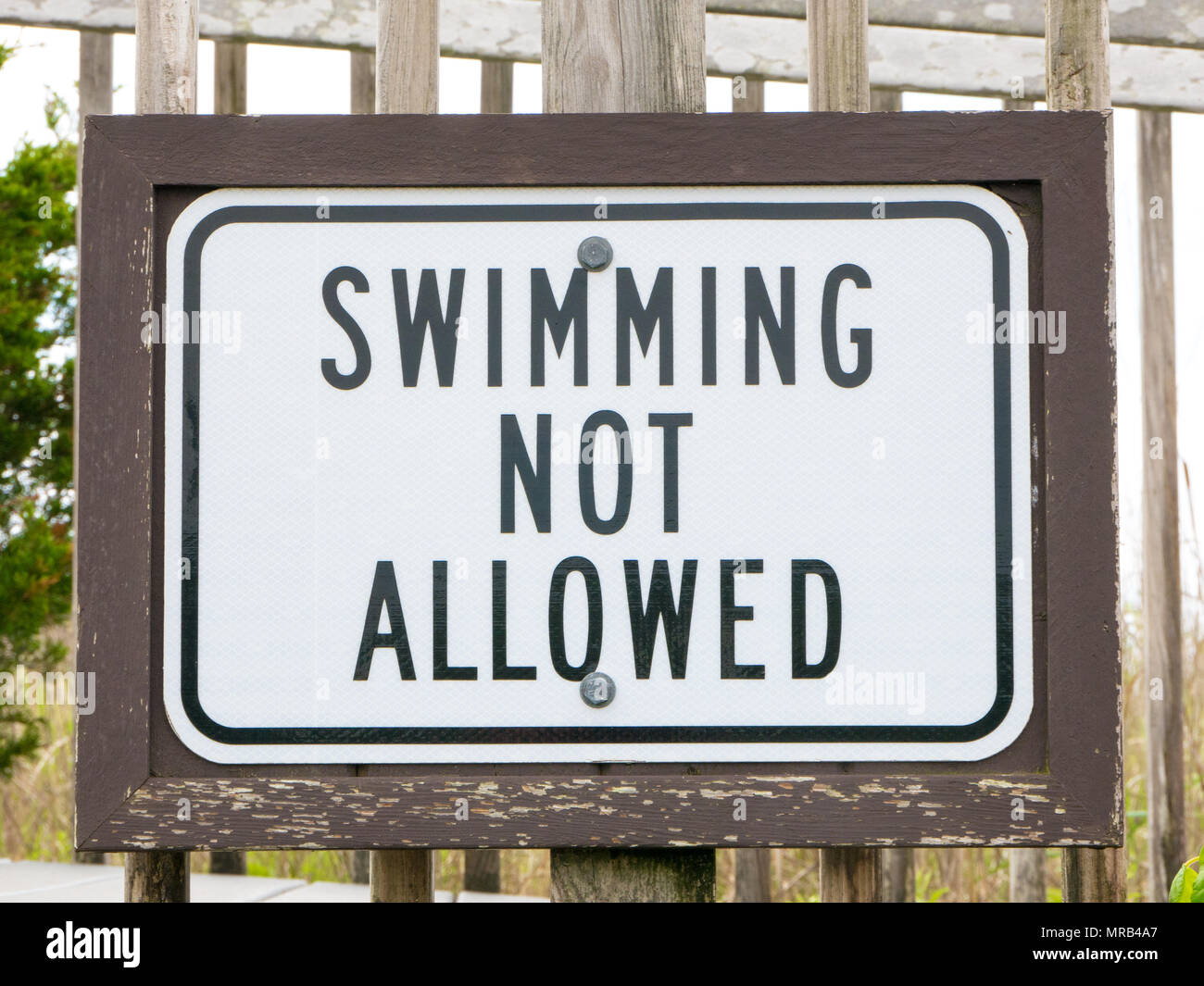 An american warning sign at the beach with man swim and not symbol ...