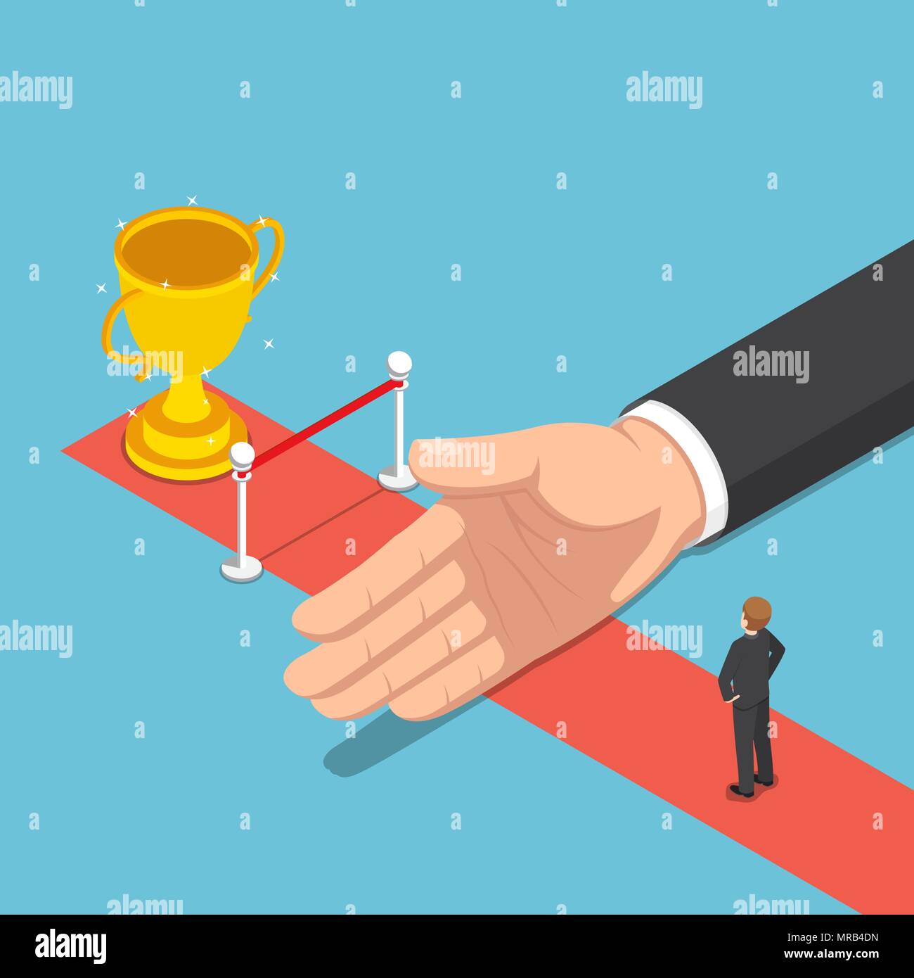 Flat 3d isometric big hand hinder businessman from finish line and ...