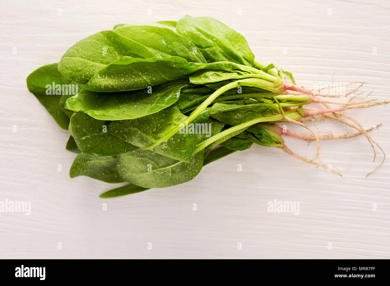 Green spinach on a white background Stock Photo - Alamy