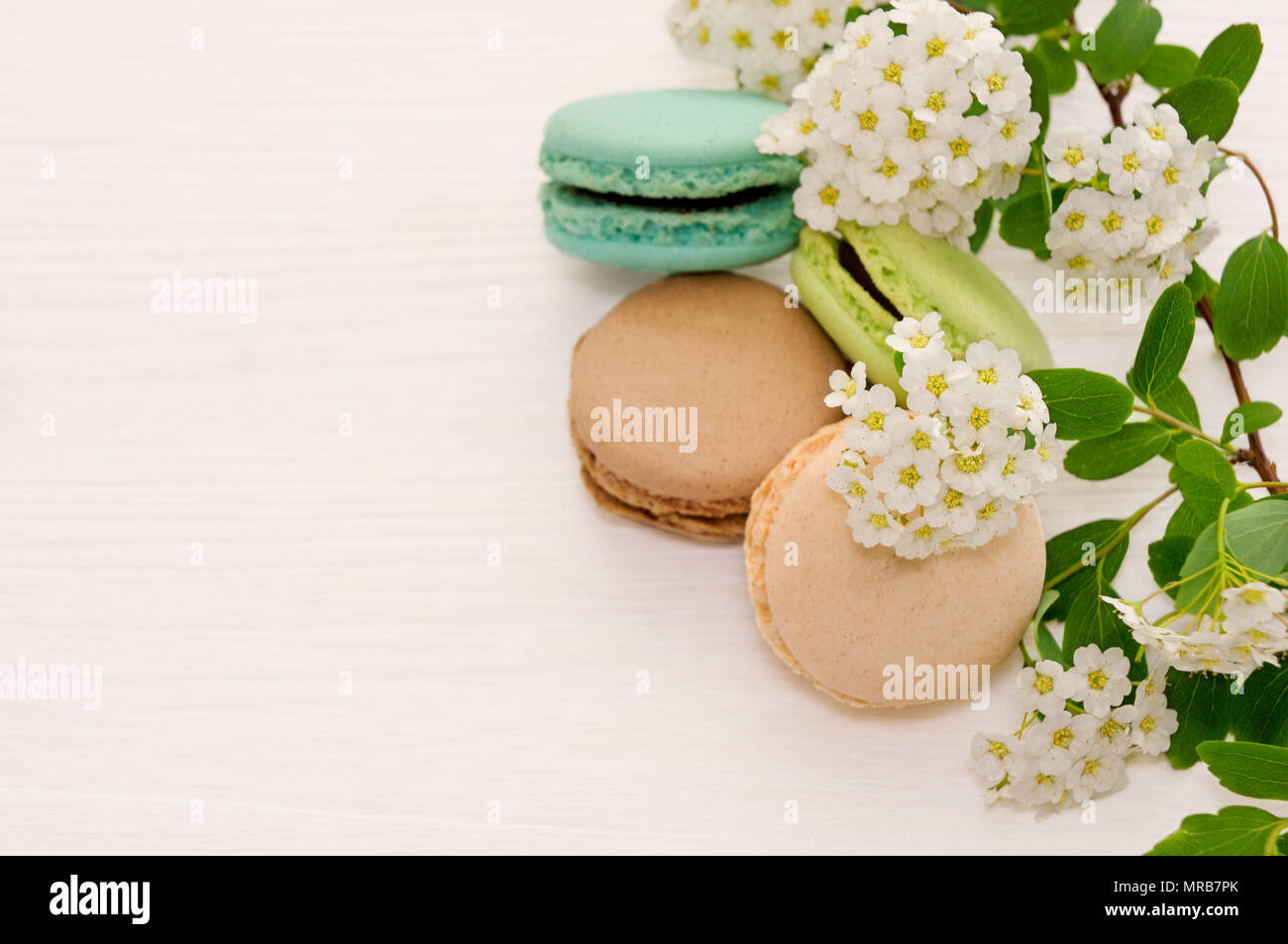 Sweet and colourful french macaroons with spring flowers Stock Photo ...