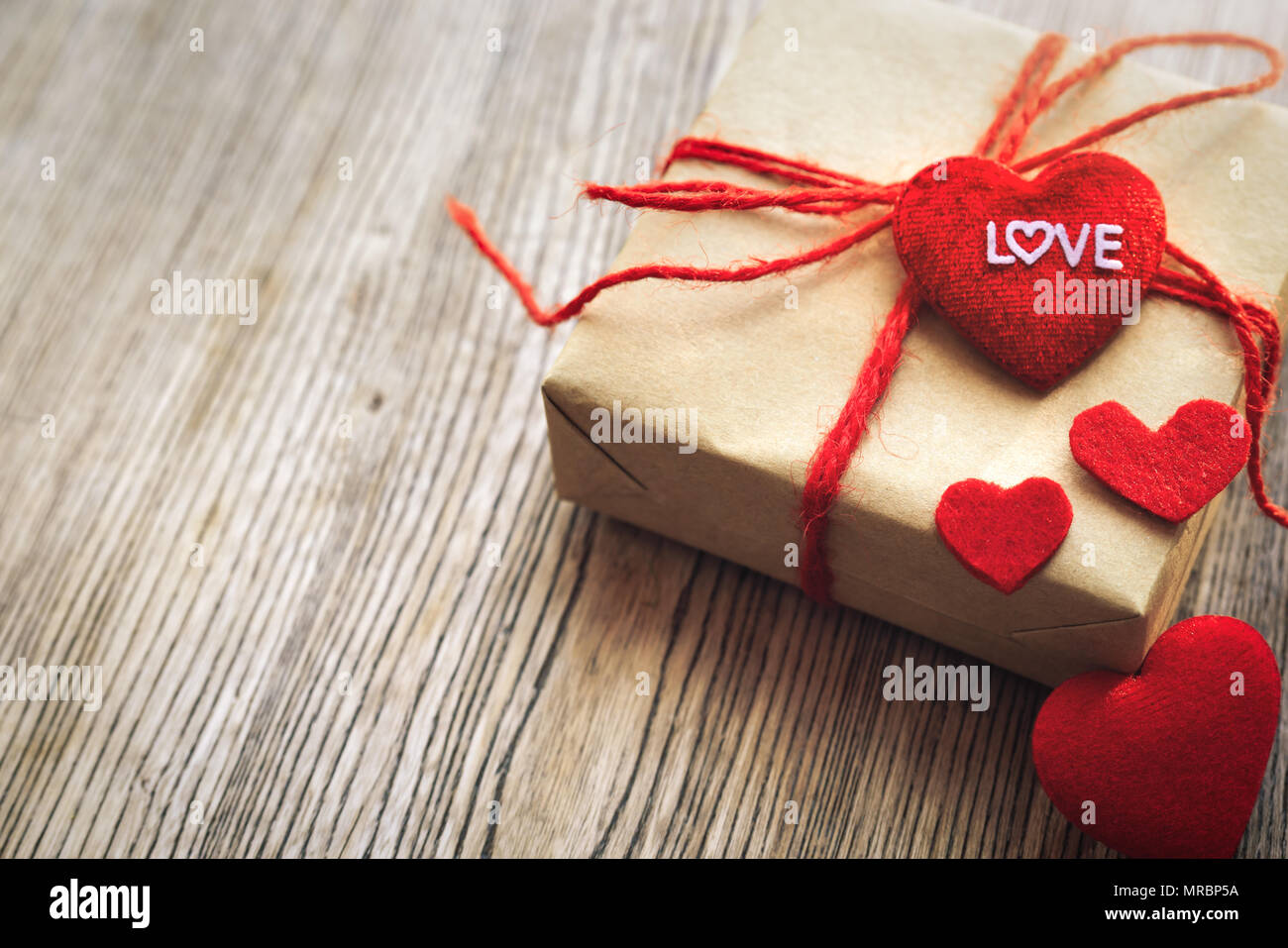 Heart shape with LOVE word, Gift box, and flower, copy space for ...