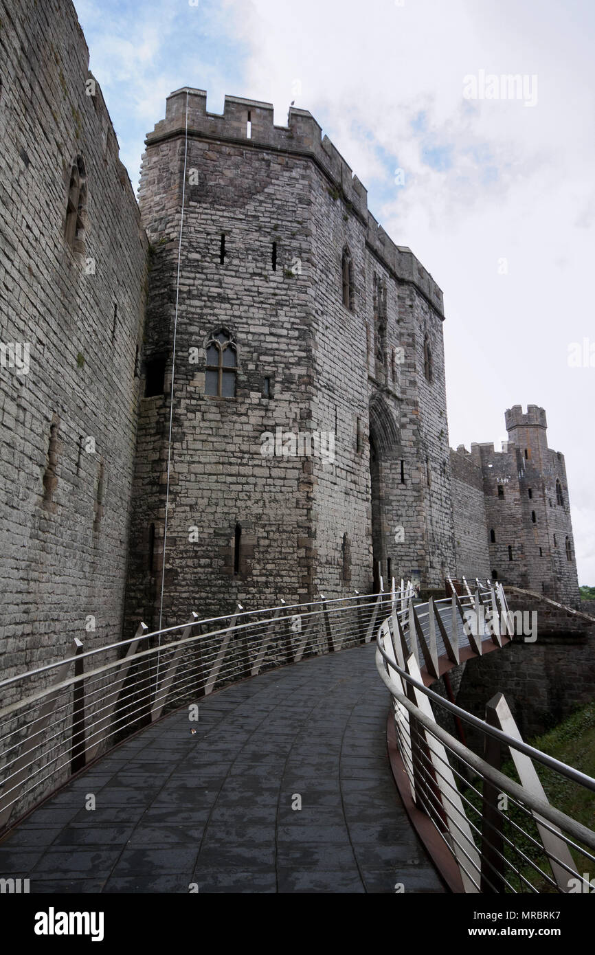 Caernarfon castle entrance through a platform in North Wales, UK Stock ...