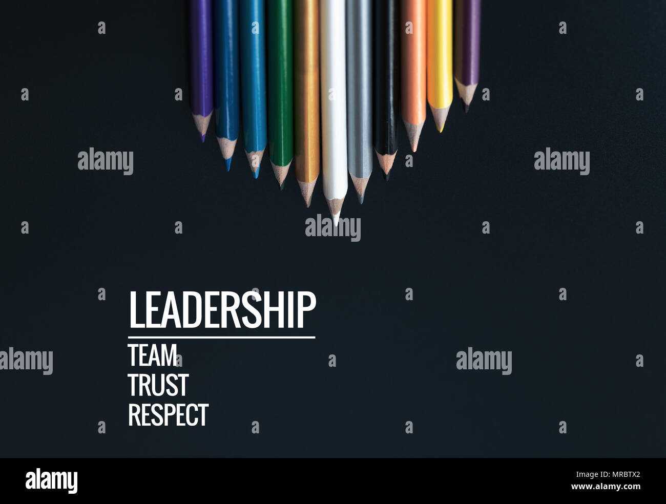 Leadership business concept. white color pencil lead other color with ...