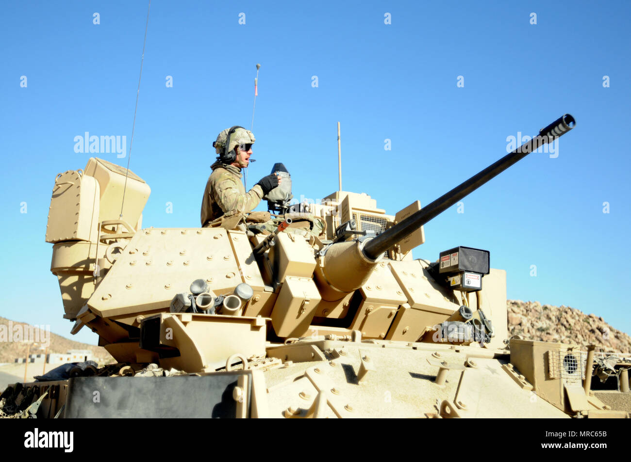 A Bradley Fighting Vehicle gunner with the 155th Armored Brigade Combat ...