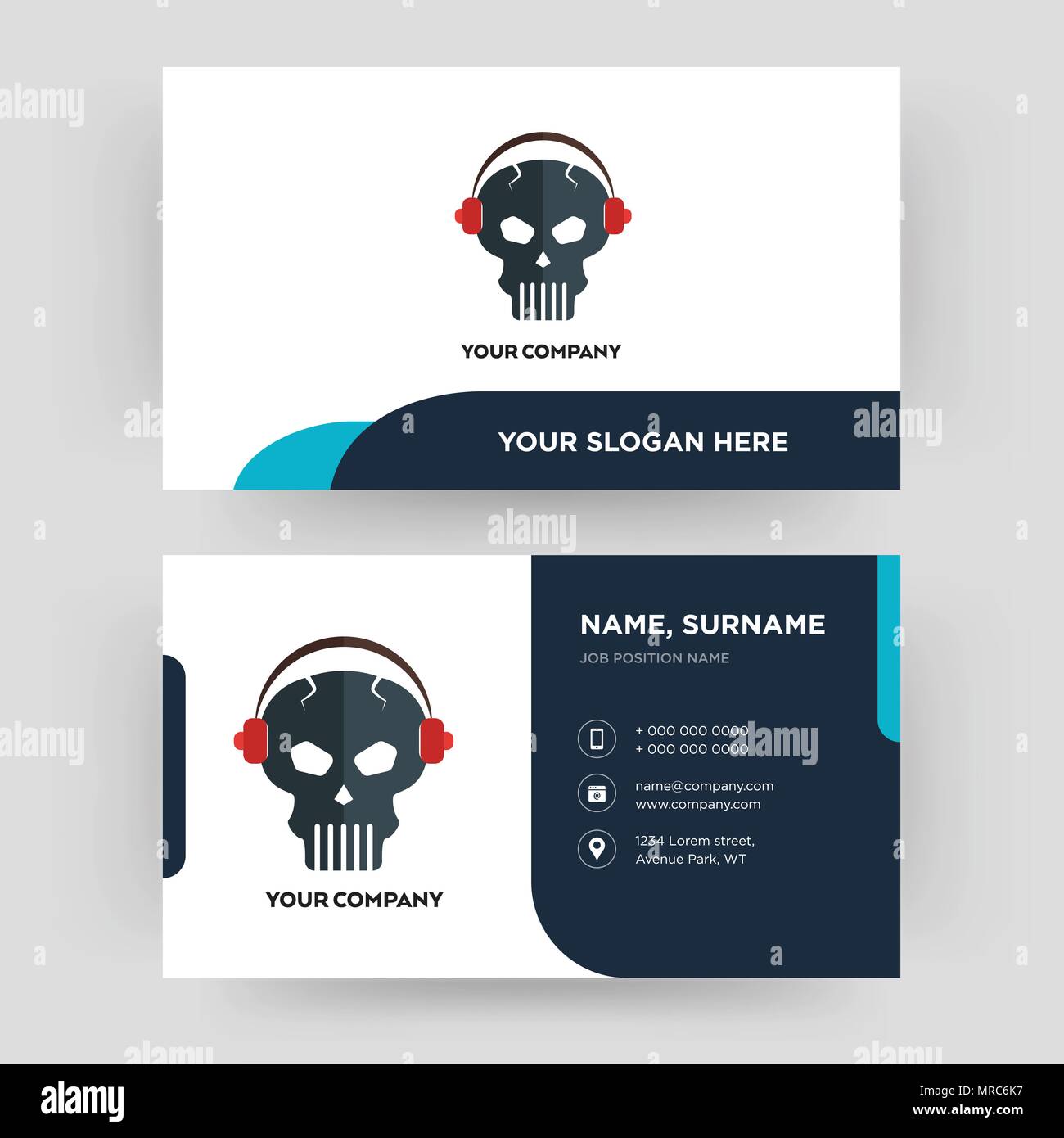skull with headphone, business card design template, Visiting for your ...