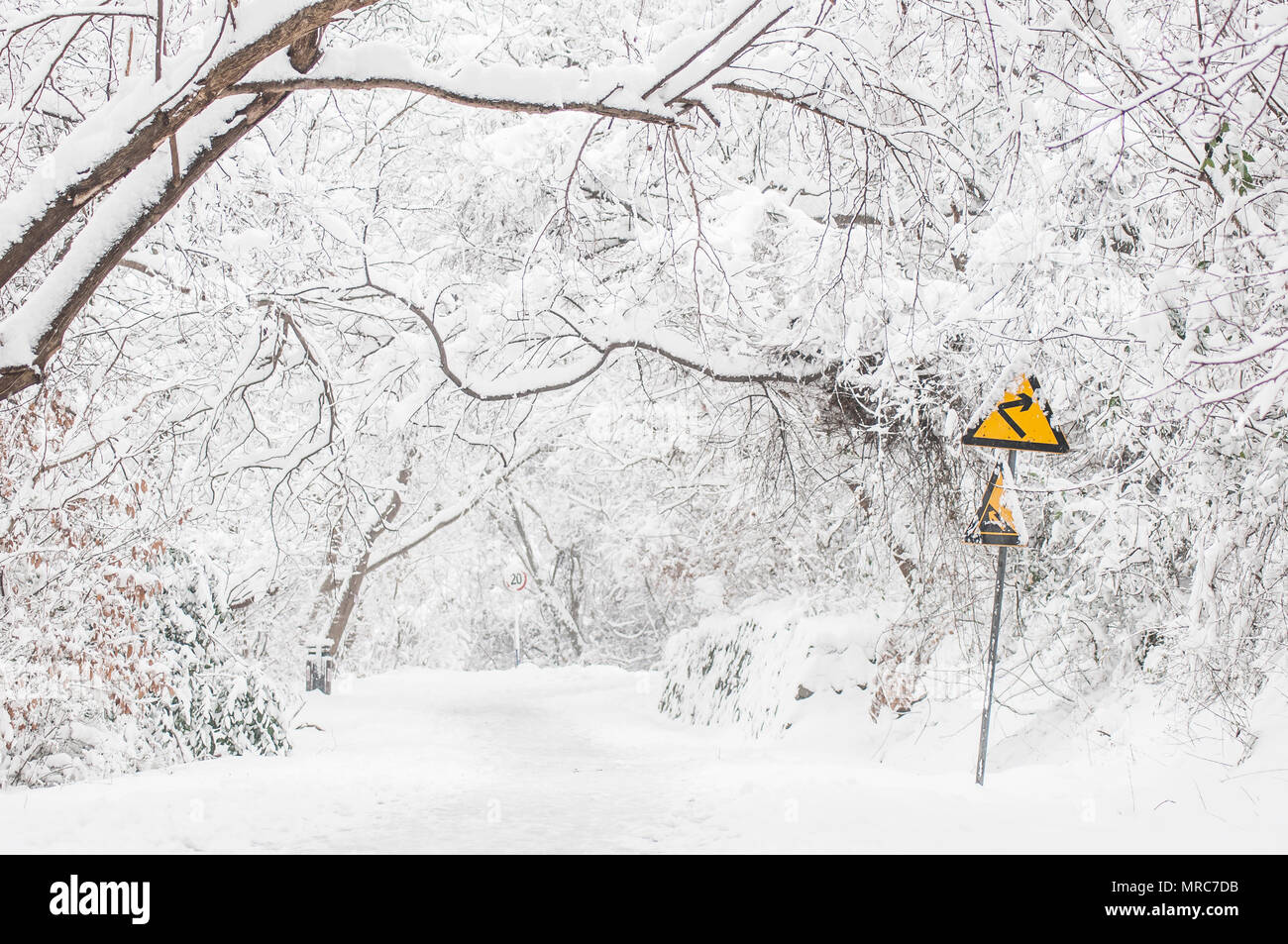 Road signs and snowscape Stock Photo - Alamy