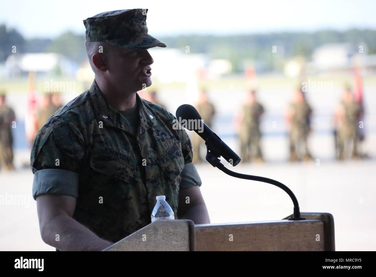 Lt. Col. Paul K. Johnson III addresses an audience during Marine ...