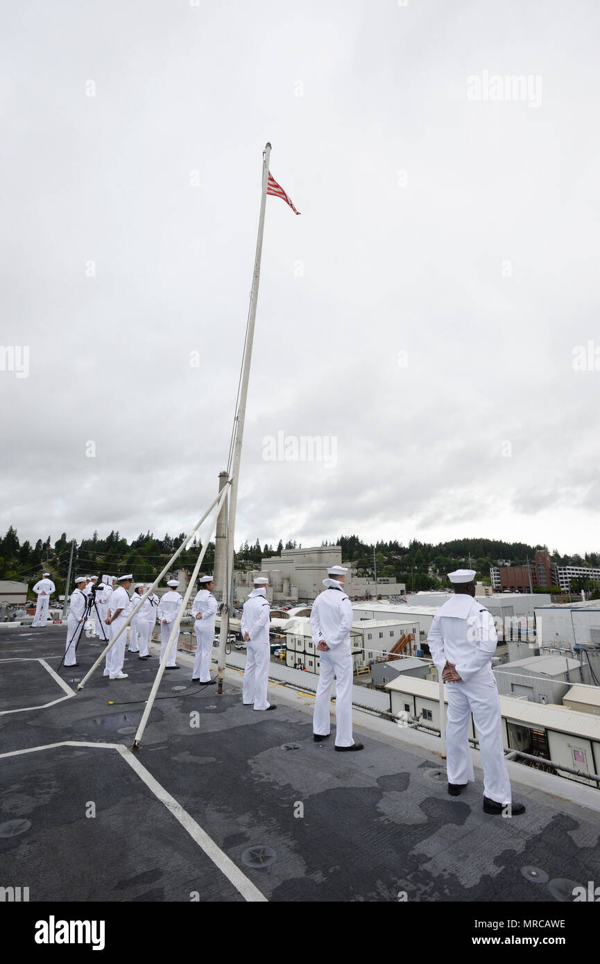 NAVAL BASE KITSAP-BREMERTON (June 1, 2017) Sailors man the rails aboard ...