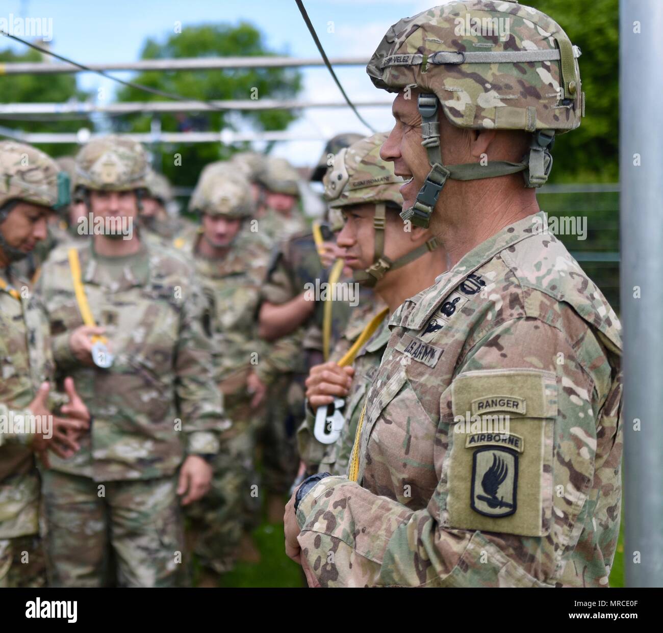 CSM Franklin Velez of the 173rd Airborne Brigade conducts pre-jump ...