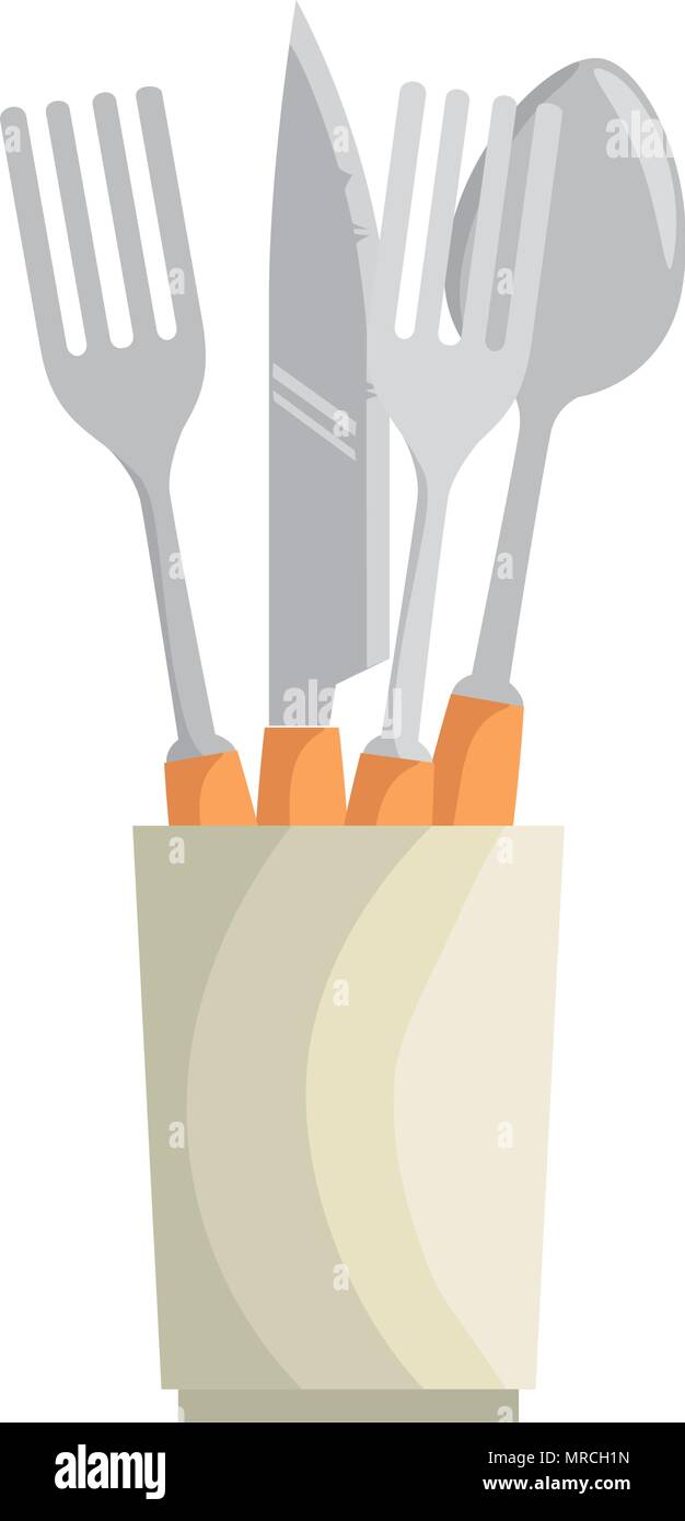 set cutlery tools in cup Stock Vector Image & Art - Alamy