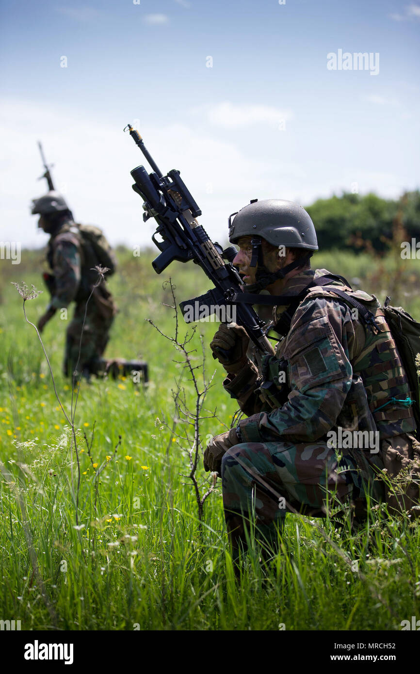 Dutch marines engage the enemy during a firefight. Dutch Marines of 11 ...